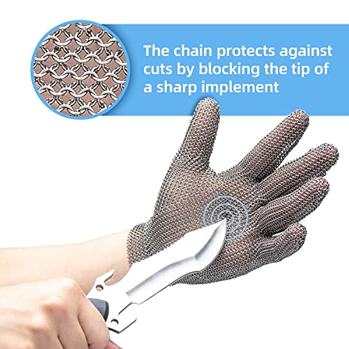 Schwer Highest Level Cut Resistant Stainless Steel Metal Mesh Chainmail Glove Butcher Glove for Meat Cutting Food Processing Knife Sharpening Oyster Shucking Kitchen Mandoline Slicing Fish Fillet（L）