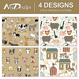 AnyDesign 12 Sheet Farmhouse Wrapping Paper Farm Animal Theme Gift Wrap Paper Bulk Folded Flat Retro Cartoon DIY Craft Paper for Birthday Holiday Party Supplies, 19.7 x 27.6 In