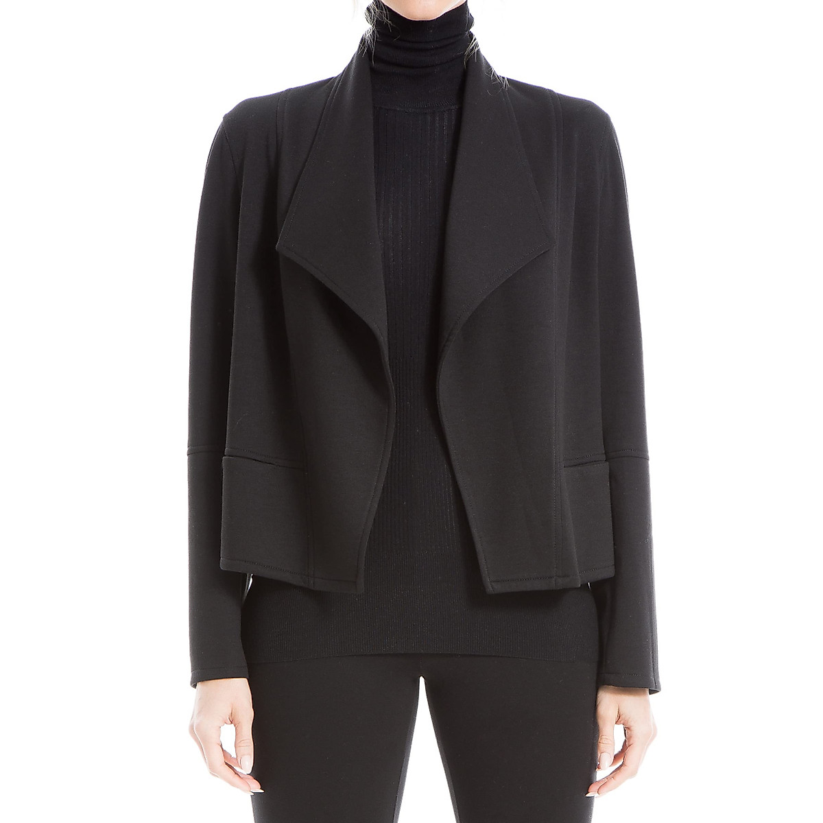 Max Studio Women's Scuba Drape Front Jacket, Black, Small