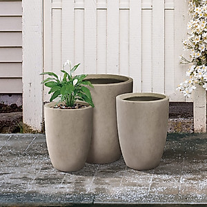 Kante 18.1",20.5",22.4" H Tall Round Concrete Planters Set of 3, Outdoor Indoor Modern Decorative Plant Pots with Drainage Hole & Rubber Plug for Home & Garden Weathered Concrete