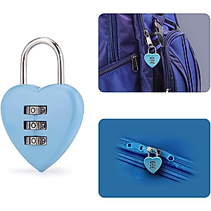 1Pc Blue Cute Mini Combination Lock 3 Digit, Love Heart Shape Password Code Locker Padlock for Indoor,Outdoor Combination Padlocks