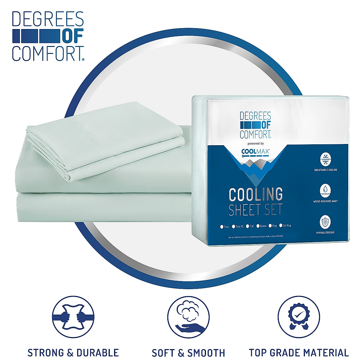 Degrees of Comfort Coolmax Cooling Sheets Set for Twin Size Bed, Moisture Wicking for Night Sweats Best Comfort, Cool Sheets for Hot Sleepers During Warm Weather with Deep Pocket, Mint-3PC