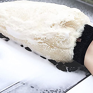 Gracefur Car Wash Mitt Real Sheepskin Wash Mitt Ultra-Soft Extra Large Size Scratch-Free Wash Mitt (Fingers, White)