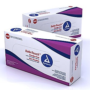 Dynarex Safe-Touch Latex Exam Gloves, Powder-Free, Medium, Box of 100