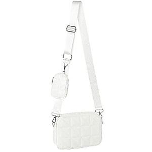 AOCINA Small Coin Purse Crossbody Bags with Coin Pouch for Women Soft Leather Quilted Hobo Purses 2 Size Bags(White)