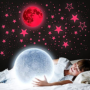 Glow in The Dark Stars for Ceiling Luminous Wall Decals Ceiling Stickers Glow In The Dark Ceiling Decorations Sky Shining Decals Glowing Ceiling Stickers for Kids Bedroom Kids Birthday Gift(Red stars)