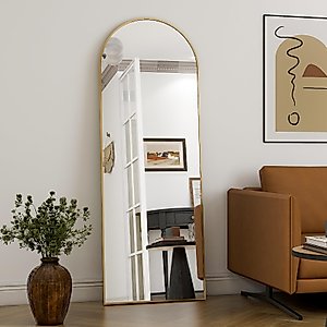 HARRITPURE 58"x18" Arched Full Length Mirror Free Standing Leaning Mirror Hanging Mounted Mirror Aluminum Frame Modern Simple Home Decor for Living Room Bedroom Cloakroom, Gold