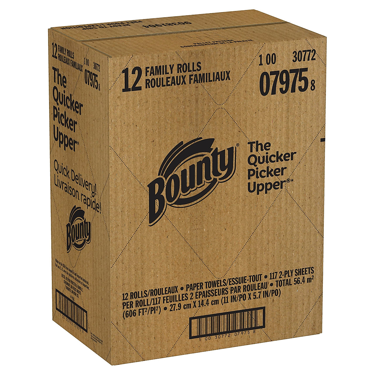 Bounty Quick-Size Paper Towels, White, 12 Family Rolls = 30 Regular Rolls (Packaging May Vary)