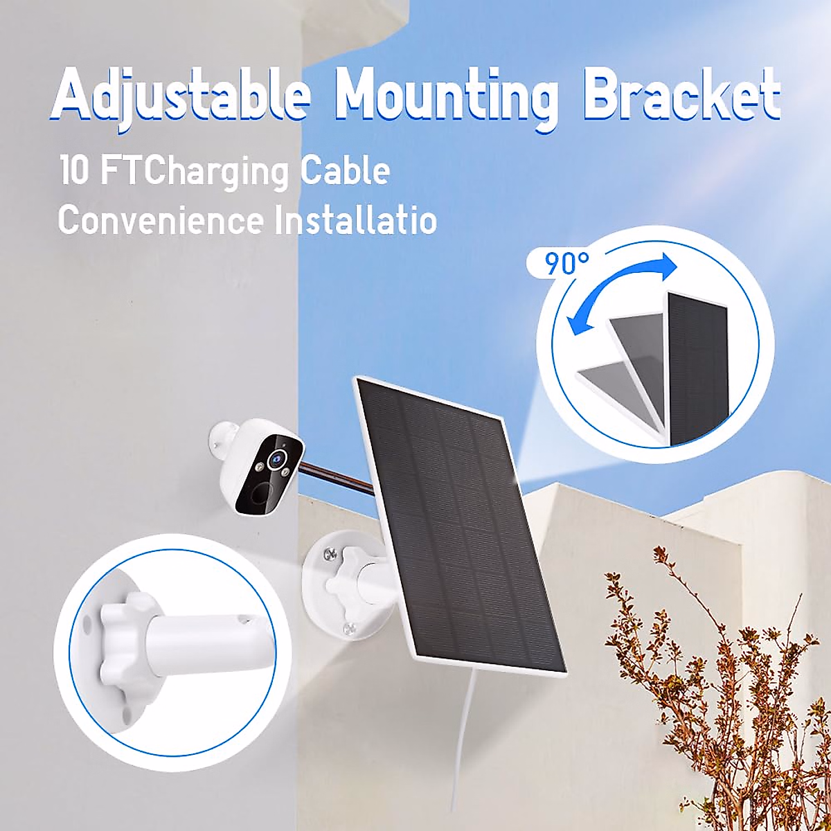 5W Solar Panel, IP 65 Waterproof 5V Micro USB Port for Security Cameras Wireless Outdoor, Compatible with Rechargeable Battery Security Camera