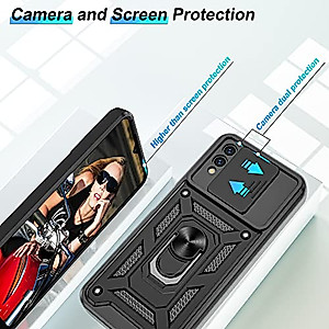 Atump for T-Mobile REVVL 6 Pro 5G Case with HD Screen Protector with Slide Camera Cover, 360° Rotation Ring Kickstand [Military Grade] Protective Case for T-Mobile REVVL 6 Pro 5G，Black