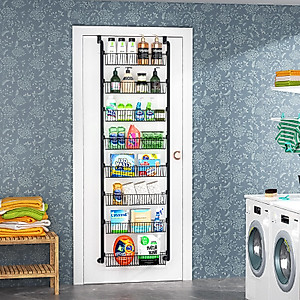 Goovilla Over The Door Pantry Organizer, 8-Tier Pantry Organization and Storage, Metal Hanging Spice Rack for Pantry Door, Kitchen, Laundry, Bathroom Organization, Back of Door Seasoning Rack, Black