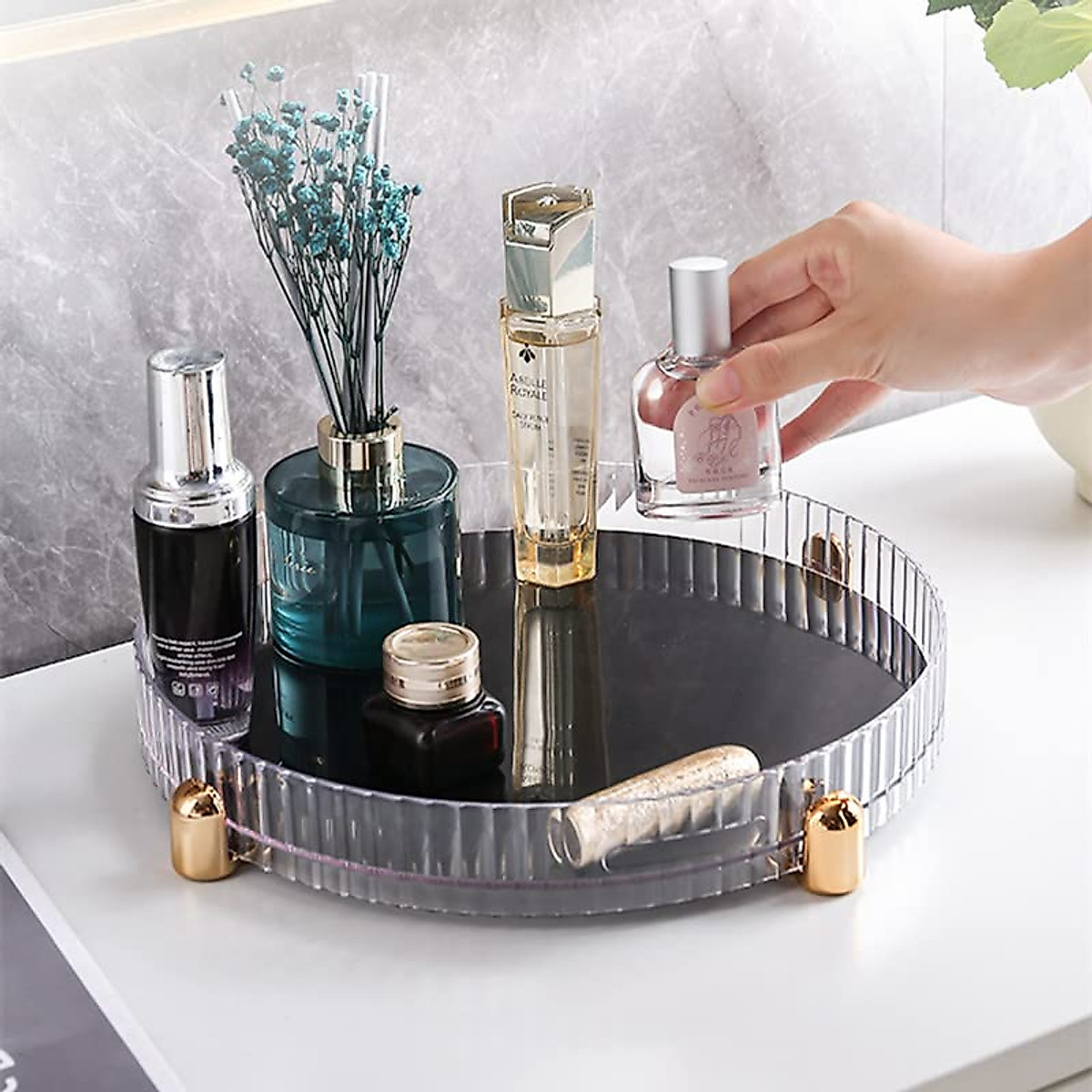 CESTATIVO Makeup Perfume Organizer, 360° Rotating Skincare Organizer, Vanity Tray, Spinning Cosmetics Organizer for Dresser, Vanity, Bathroom Countertop, Clear