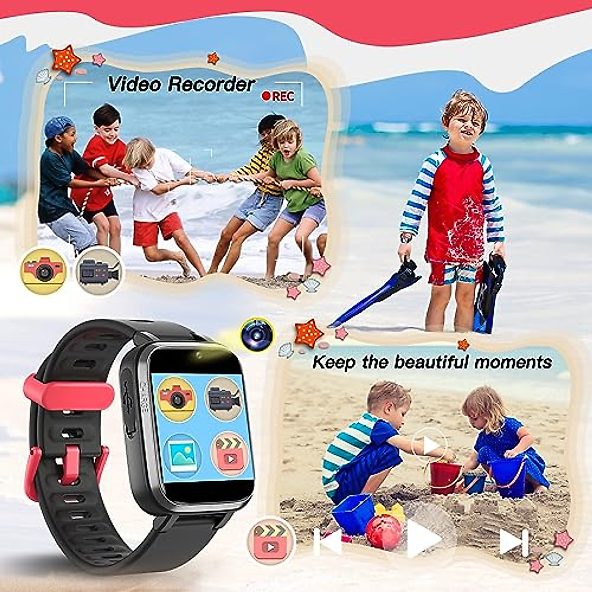 Butele Kids Games Smartwatch MP3 Player Music Watch, Kids Smart Watch with 16 Games, Flashlight,Alarm Clock, Camera, Kids Watch Birthday Gift for Boys Girls 4-16（Black）
