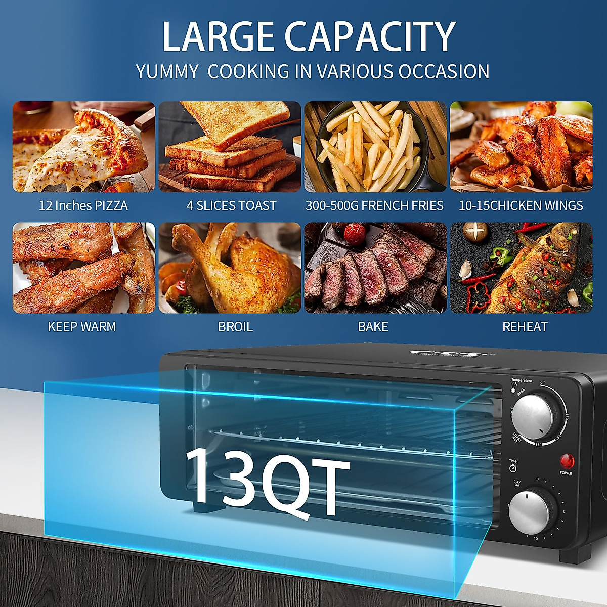 Electric Pizza Oven Indoor Countertop Pizza Oven Commercial Pizza Maker Machine Bake 12” Pizzas in Minutes, 1200W Toaster Oven for Home with Timer, Removable Door