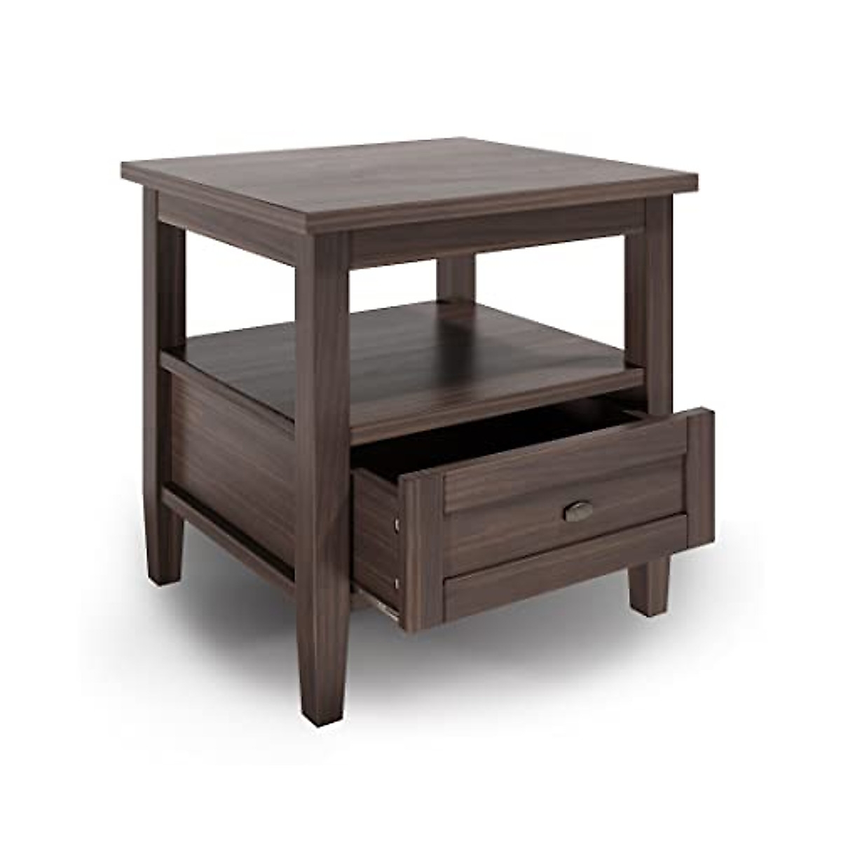 SIMPLIHOME Warm Shaker SOLID WOOD 20 inch Wide Rectangle End Table in Warm Walnut Brown with Storage, 1 Drawer, 1 Shelf, for the Living Room and Bedroom
