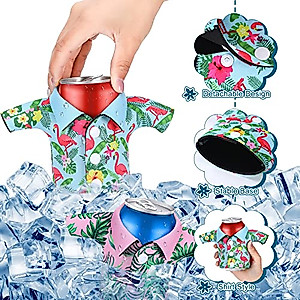 Funtery 6 Pack 12 oz Can Cooler Sleeves Funny Hawaii Can Shirt Neoprene Tiny Coat Can Jacket for Tropical Aloha Luau Beach Birthday Party Supplies