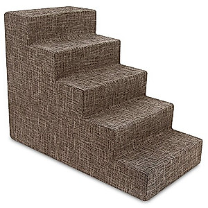 Best Pet Supplies Foam Pet Steps for Small Dogs and Cats, Portable Ramp Stairs for Couch, Sofa, and High Bed Climbing, Non-Slip Balanced Indoor Step Support, Paw Safe - Brown Linen, 5-Step (H: 22.5")