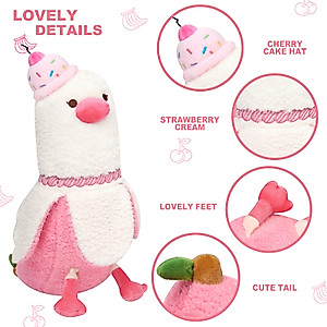 PEACH CAT Banana Duck Plush Pillow with Cherry Cake Hat Banana Duck Stuffed Animal Gift for Girls Boys White and Pink 12"