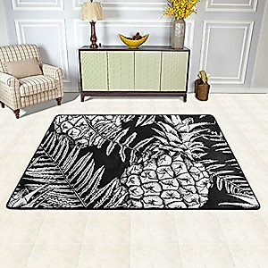 My Little Nest Area Rug Black White Pineapple Lightweight Doormat 2' x 3', Memory Sponge Indoor Outdoor Decor Carpet for Entrance Living Room Bedroom Office Kitchen Hallway