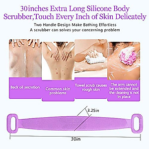 Inmorven Back Scrubber for Shower,30inches and 35½ inches Two Size for Choosing Bath Body Brush Silicone Back Brush Extra Long Exfoliating Body Scrubber With Handle for Men and Women.(Purple)