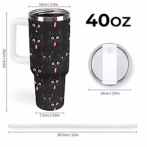 Black Cat 40OZ Tumbler Stainless Steel Travel Mug Water Bottle Car Cup Tea Cups with Lid White-style