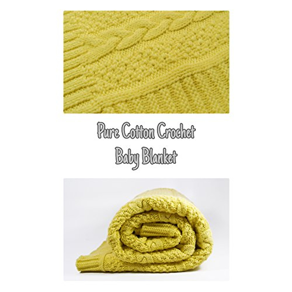 Cute New York Premium 100% Cotton Cable Knit Toddler Blankets Receiving Blanket, Baby Nursery & Stroller Blanket for Boys and Girls 30"x40" (Yellow)