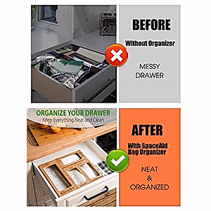 BATUMEYE Bag Storage Organizer Holder - Premium Moso Bamboo Kitchen Drawer Organizer Dispenser Compatible with Ziploc, Solimo, Glad, Hefty for Gallon, Quart, Sandwich & Snack