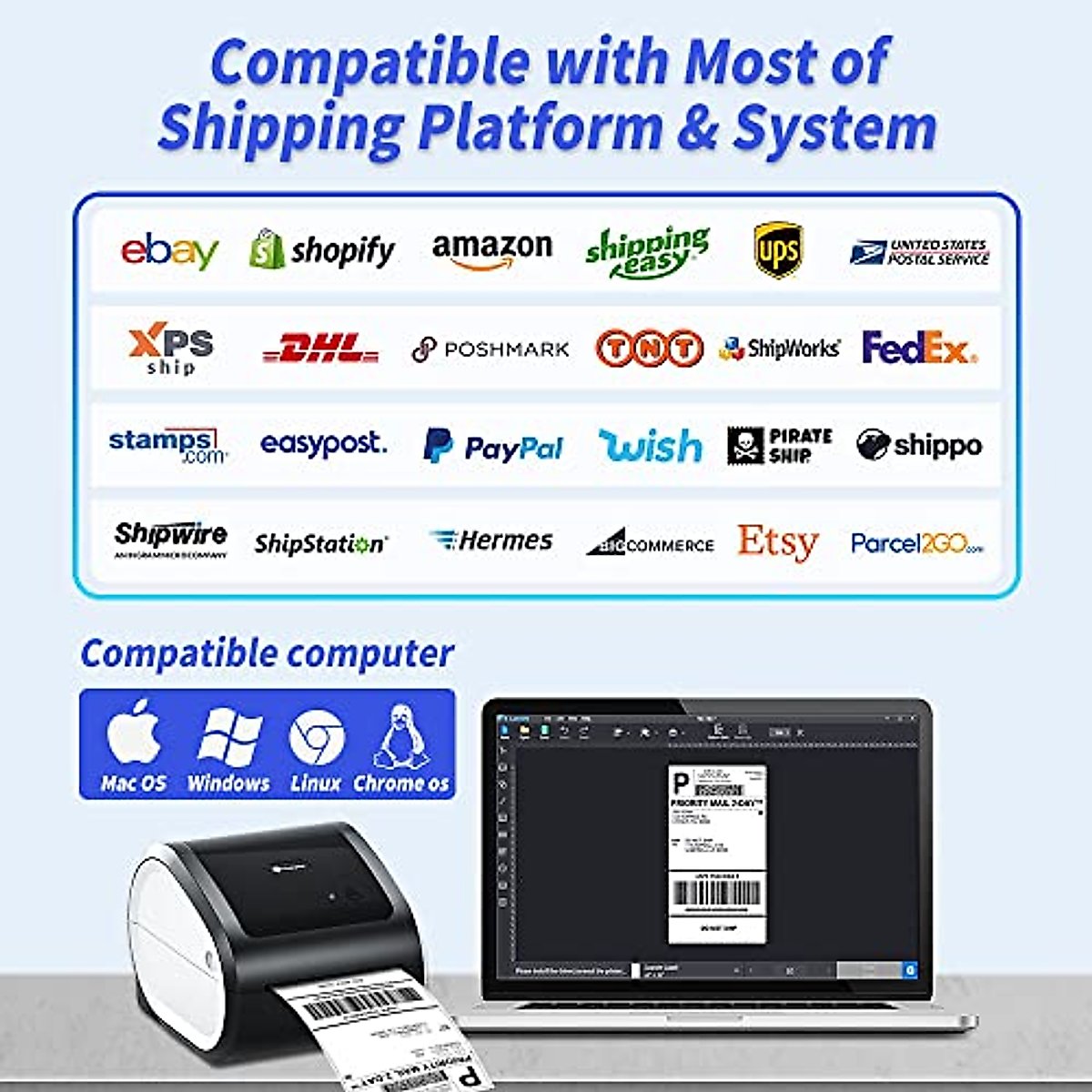 Phomemo D520 Label Printer with 1 Circle Label Roll, Shipping Thermal Printer D520 4x6 Label Printer for Barcode, Mailing, Address Labels, Postage