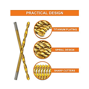 60 Pcs Titanium Twist Drill Bit Set Mini Micro Drill Bit Set 3/64"-1/8" Metal, High Speed Steel, Aluminum Alloy,Micro Drill Bit for Wood, Plastic Wood Drill Bit Sets