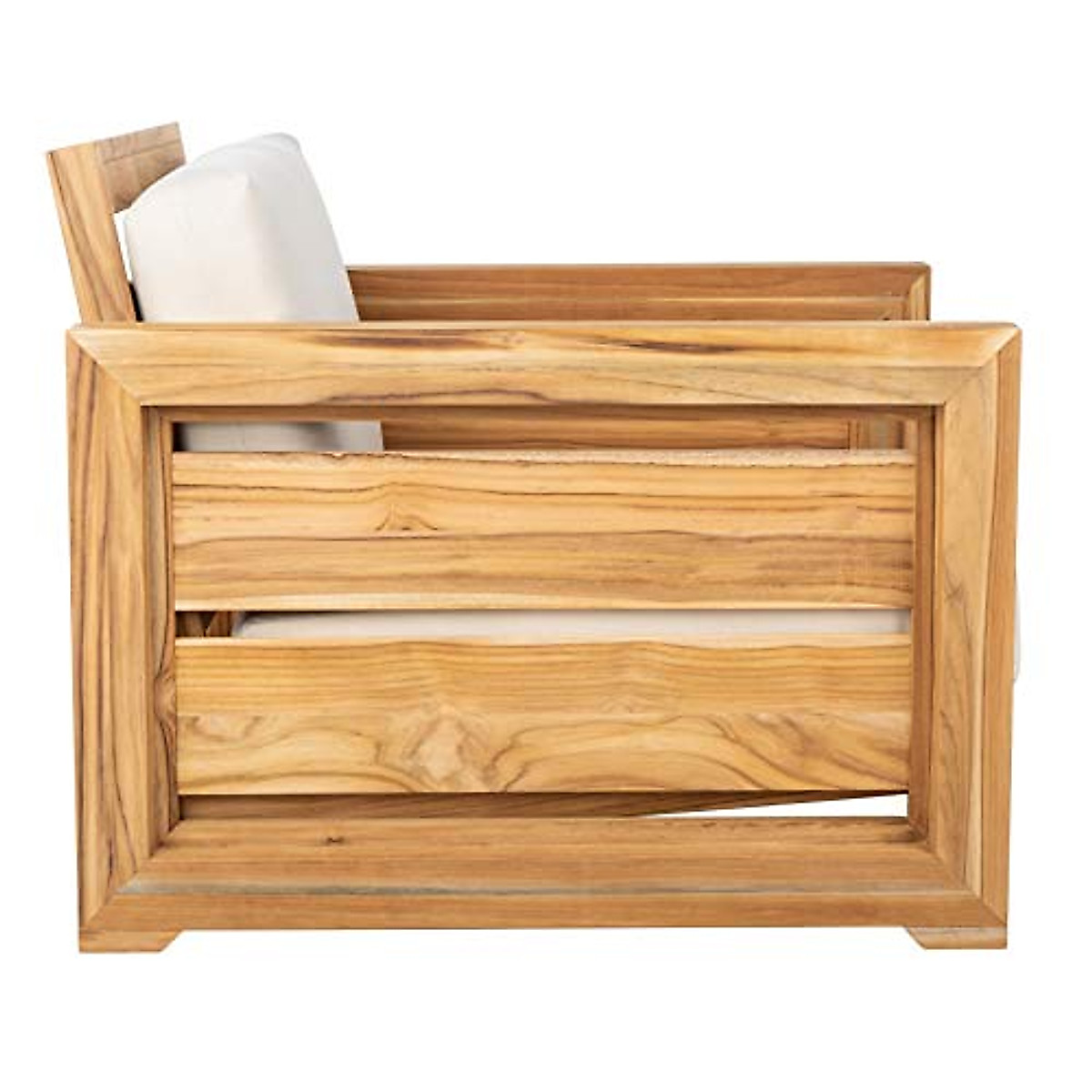 SAFAVIEH Couture Patio Guadeloupe Natural Brazilian Teak and White Outdoor Club Chair