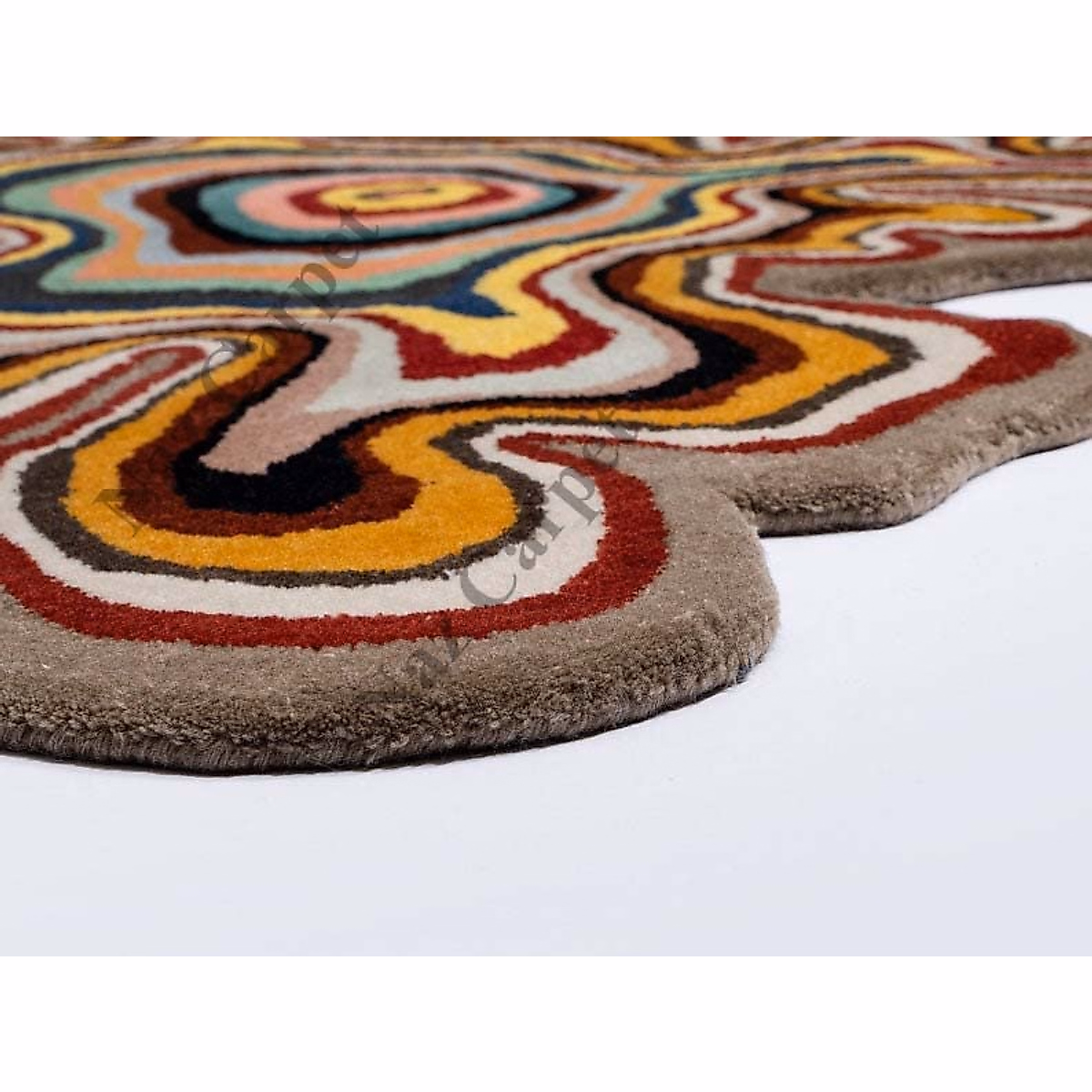 Naz Carpet Irregular Shaped Throw Rug Illusion Pattern Hand-Tufted 100% Wool Handmade Area Rug (Color Multi, 6x6 Feet)