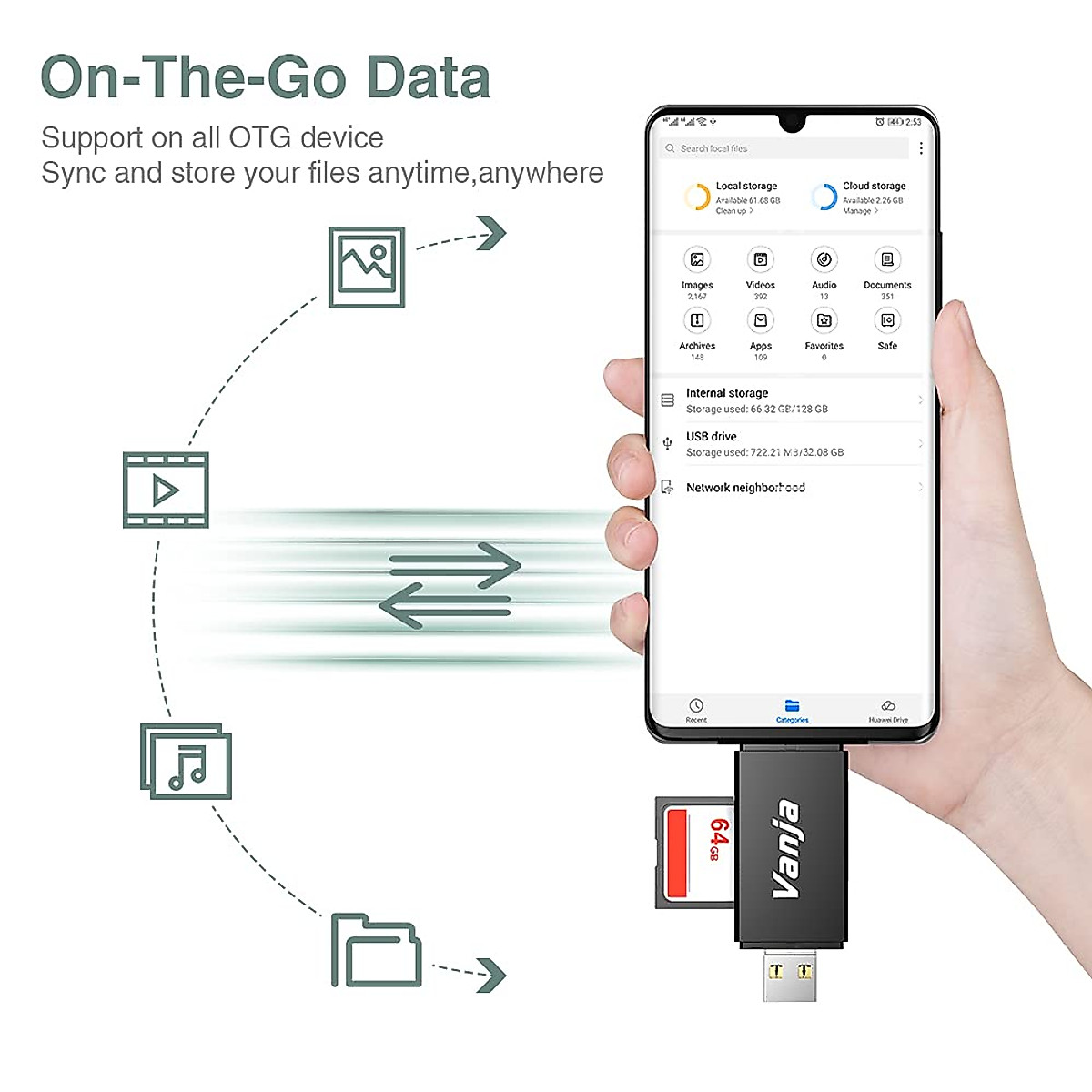 Vanja 3-in-1 SD Card Reader USB-C/USB-A/Micro USB Portable Memory Card Reader Trail Camera SD Card Adapter for SD, SDXC, SDHC, MMC, RS-MMC, Micro SD, Micro SDXC, Micro SDHC and UHS-I Cards