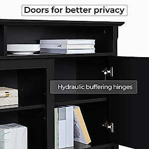 Yaheetech Black TV Stand with Doors for TVs up to 65 in, Modern TV Console with Power Outlet & Storage Shelf, Mid-Century Entertainment Center for Living Room, 31 in Tall