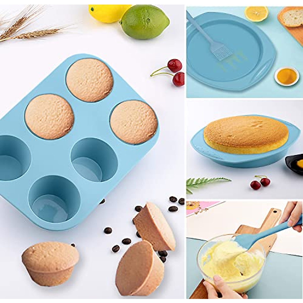 Hansanti 7in1 Silicone Bakeware Baking Set, Kitchen Bake Pans Molds Tray for Oven with BPA Free Round/Square Cake Pan, Loaf Pan, Muffin Pan for Bread Pizza Cheesecake Cupcake Pie Desserts