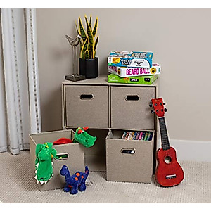 BIRDROCK HOME Cream Linen Cube Organizer Shelf with 4 Storage Bins – Strong Durable Foldable Shelf – Kid Toy Clothes Towels Cubby – Collapsible Bedroom Fabric Shelves and Cubes