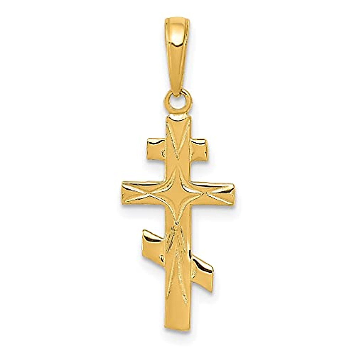 IceCarats 14K Yellow Gold Eastern Orthodox Holy Cross Necklace Religious Pendant Jesus Christ Charm Textured Only