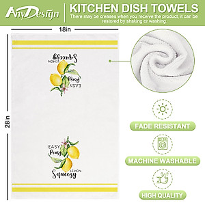 AnyDesign Lemon Kitchen Towels Lemonade Summer Tea Towels 18 x 28 Inches Hello Lemon Truck Decorative Hand Towel Farmhouse Dishcloth for Kitchen Cooking Baking Bathroom Cleaning Wipes Set of 4