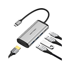 USB C HUB 4K 30Hz, VENTION USB C Multiport Adapter 5-in-1 with 4K HDMI, 100W Power Delivery, 3 USB 3.0 Data Port for MacBook Pro/Air M1 2020, iPad Pro 2021, iPad Mini 6, Surface Pro and More
