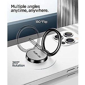 MOBOSI Phone Ring Holder Stand, Finger Ring Kickstand with Polished Metal Grip for Magnetic Car Mount Compatible with All Smartphones (Black)