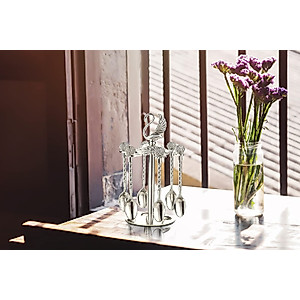 Decorative Swan Base Holder with 6 Spoons, Teaspoons, Coffee Dessert Spoons Set for Fruit, Stirring, Mixing, Sugar, Ice Cream, Cake (Silver)