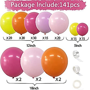 Pink Yellow Balloon Garland Hot Pink Matte Orange Pastel Purple Yellow Double Stuffed Lavender Balloon Arch Kit Latex Party for Baby Shower Birthday Wedding Flamingo Party