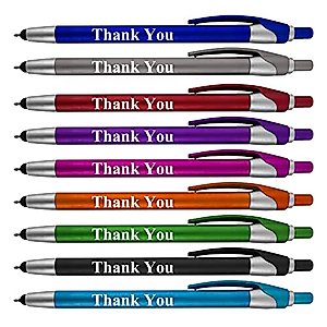 Thank You Greeting Gift Stylus Pens for Touchscreen Devices - 2 in 1 Combo Pen - for Employee Appreciation, Events and Parties, Imprinted "Thank you" on each pen, 100 Pack