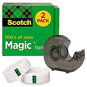 Magic Tape, 2 Rolls Tape, Invisible Tape Refills for Dispenser, 3/4 x 1296 Inches Tape Refills + Refillable Tape Dispenser