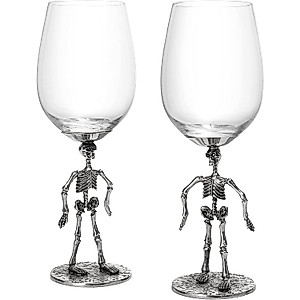 The Wine Savant Stemmed Skeleton Wine Glass Set of 2 12oz Skeleton Glasses 10" H, Goth Gifts, Skeleton Gifts, Skeleton Decor, Spooky Wine Gift Set, Perfect for Themed Parties!