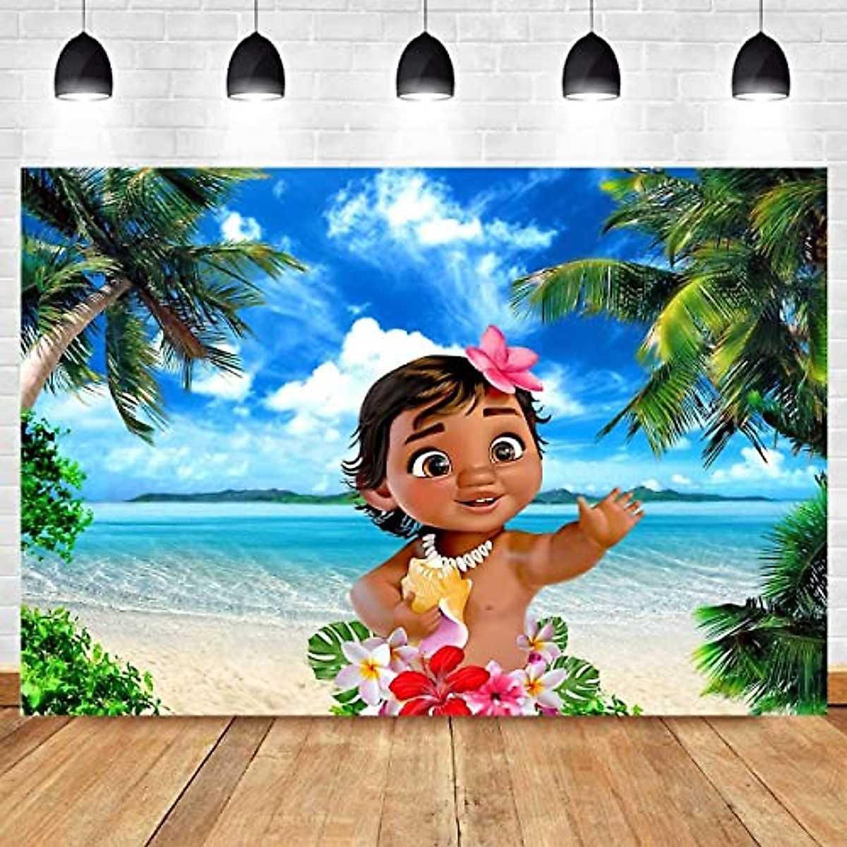MMY 5x3ft Baby Moana Backdrop 1st Birthday Party Banner Supplies Summer Tropical Coconut Palm Tree Ocean Background Princess Baby Shower Moana Wallpaper Photobooth Props