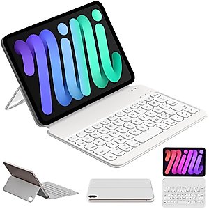 HOU Keyboard Case for iPad Mini 7th (A17 Pro, 2024) & 6th (2021) 8.3-inch, Ultra Slim Folio Type of Keyboard, Power Display, Magnetic Protective Cover Support iPad Mini 6/7