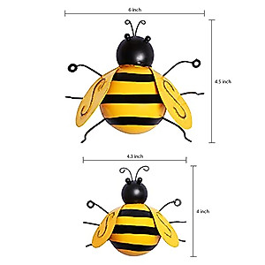 MorTime 4 Pack Metal Bee Wall Art Sculptures Garden Decorations, Hanging Bee Wall Decor Indoor Outdoor Garden Yard Lawn Decor