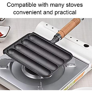 Sfocgoi Sausage Grill Pan, Cast Iron Sausage Pan, Non Stick Baking Tray With Anti Scald Wooden Handle, Sausage Pan Hot Dog Grill Pan-A