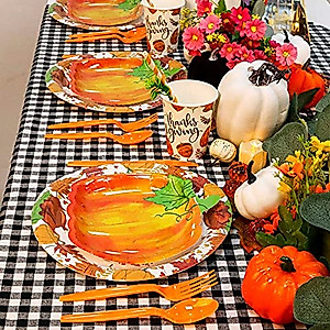 Disposable Thanksgiving Plate And Napkin Set - Pack of 72 - Fall Dinner Party Decorations - Thankful, Grateful Party Supplies - Cups, Cutlery Holder, Napkins Parties Pack - Pumpkins Turkey, Leaves