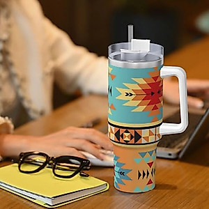 Xiexide 40oz Sweatproof Office Native Southwest American Indian Aztec Navajo Tribal Double Walled Vacuum Insulatedith Handle And Straw,Hot & Cold Drinks